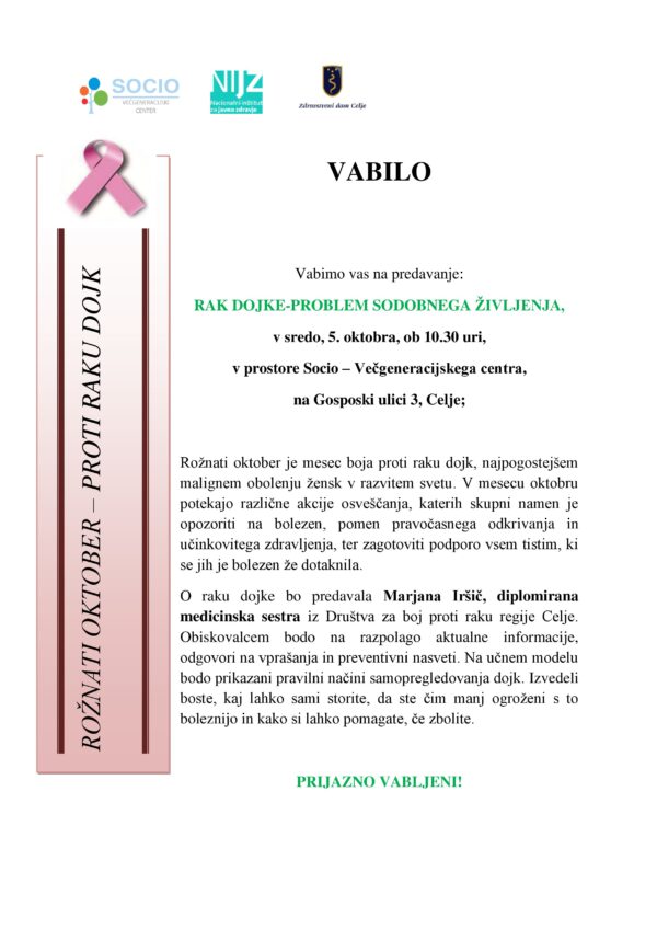 Rak dojke – problem sodobnega življenja – SOCIO